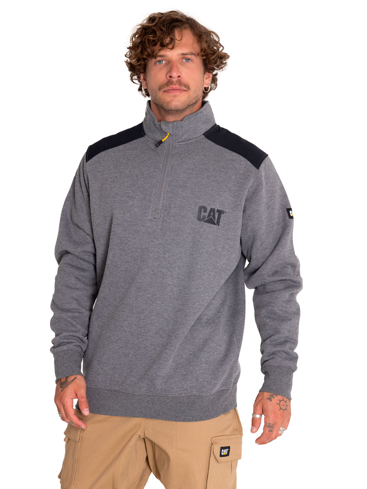 Poleron Casual Hombre Essential 1/4 Zip Sweatshirt Gris Cat-Cat Chile ...