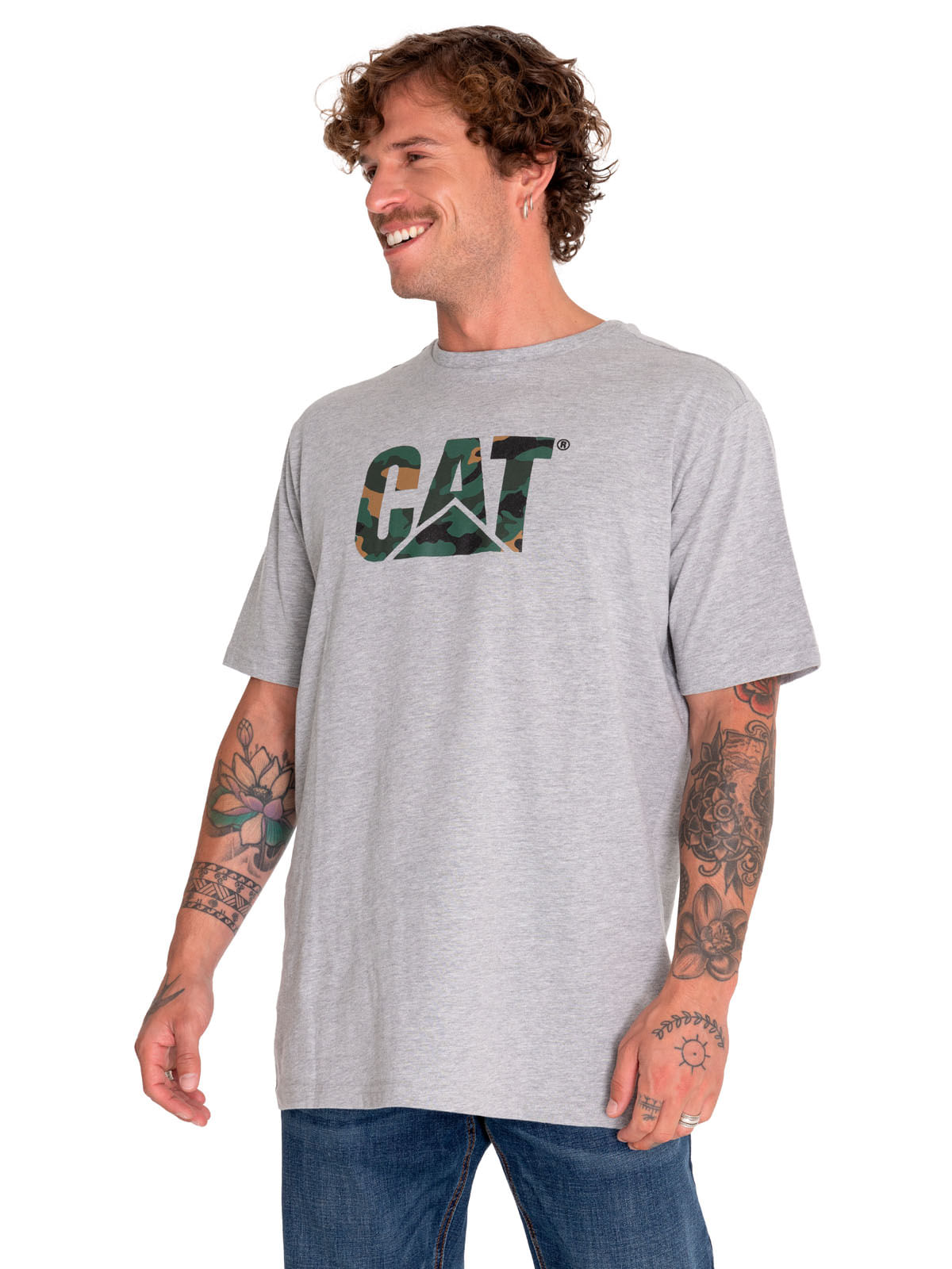 Polera Manga Corta Casual Unisex Original Fit Logo Tee Gris Cat-Cat ...