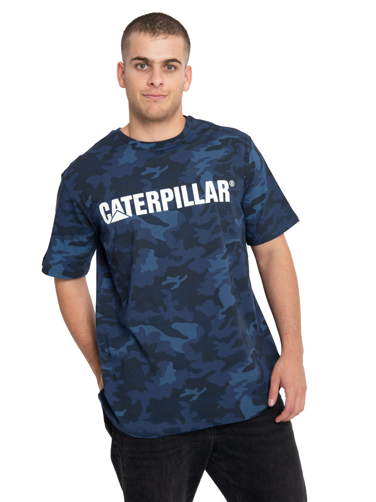 Polera Manga Corta Casual Unisex Original Fit Caterpillar Logo Tee Azul ...