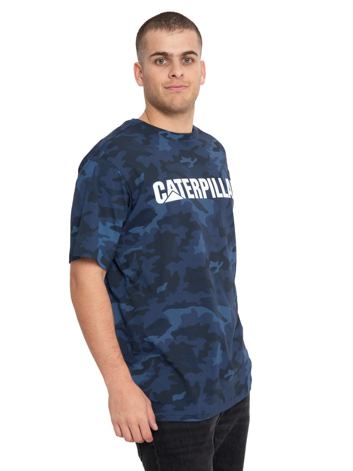 Polera Manga Corta Casual Unisex Original Fit Caterpillar Logo Tee Azul ...
