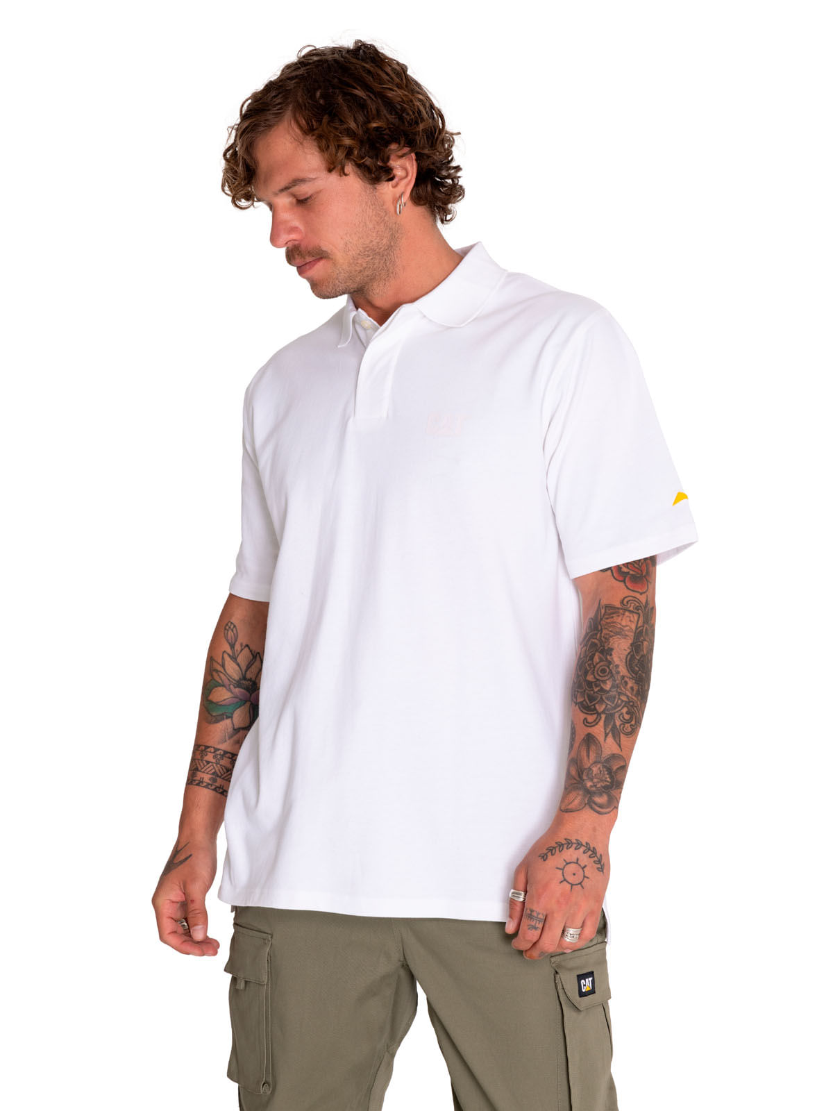 Polera Polo Casual Hombre Cat Logo Pique Polo Blanco Cat-Cat Chile ...