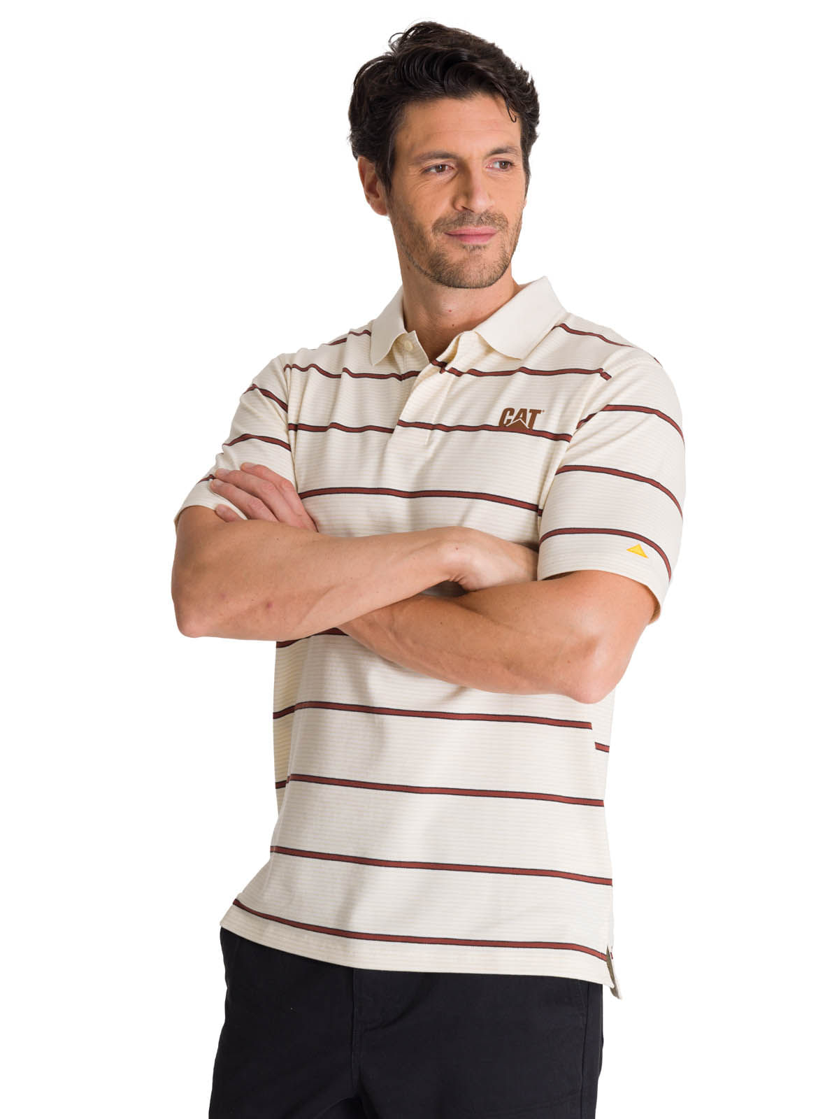 Caterpillar - Polera Polo Manga Corta Hombre Logo Beige CAT | Ofertitas